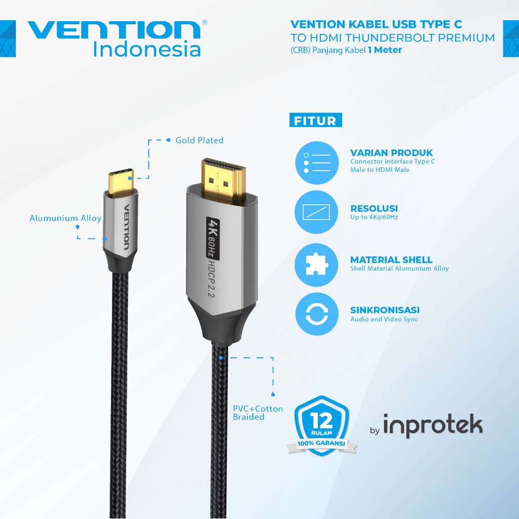 Jual Vention Kabel USB Type C to HDMI Thunderbolt 3 Premium | Shopee Indonesia