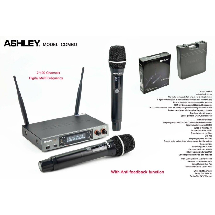 Jual Mic Wireless Ashley Combo UHF Anti Feedback Koper vocal Karaoke ...
