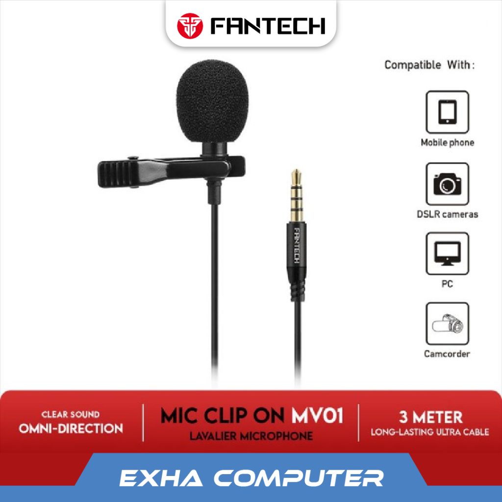 Jual Fantech Mic Clip On MV01 Lavalier Microphone | Shopee Indonesia