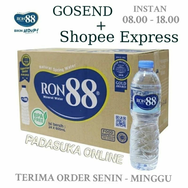 Jual AIR MINERAL RON 88 600ml X 24 BOTOL | Shopee Indonesia