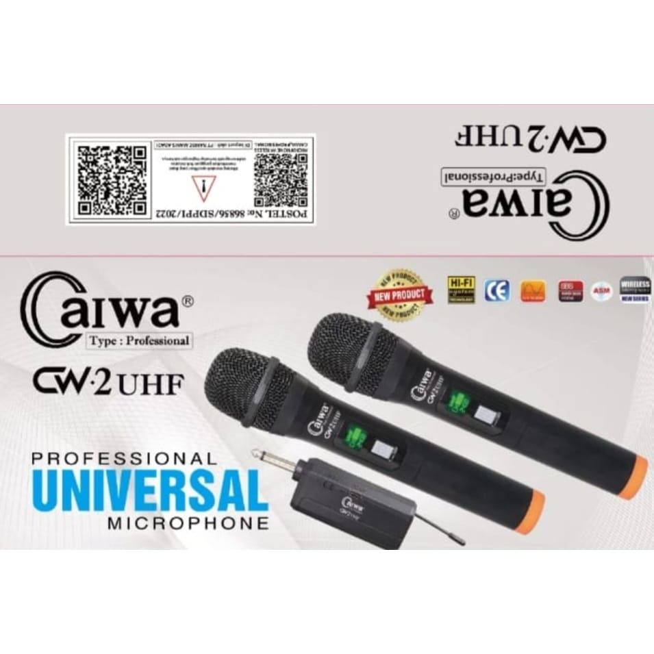 Jual Mic Wireless 2 Mic Caiwa CW-2UHF Microphone Tanpa Kabel 1 Mic CW ...