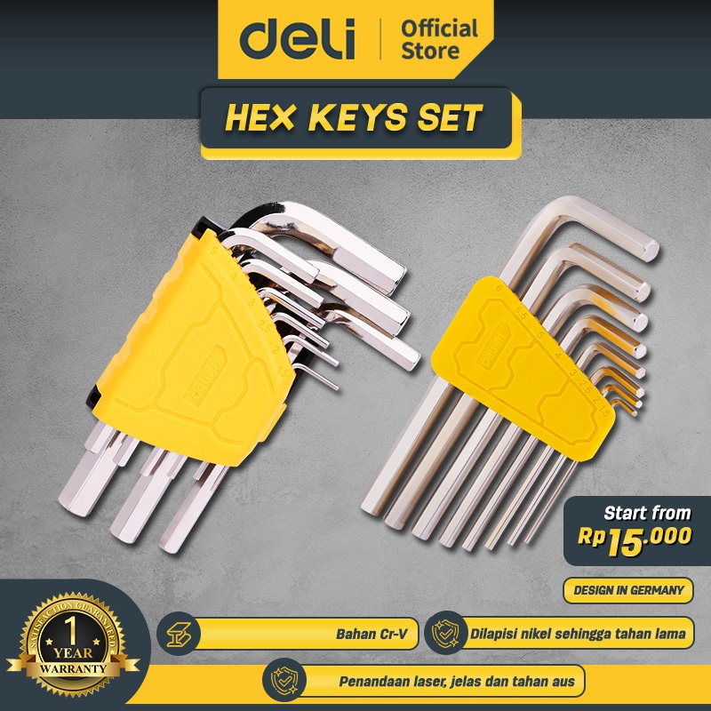 Jual Deli Flat End Hex Key/Set Kunci L 8/9 Pcs Ukuran 1.5 - 10 mm Ujung ...