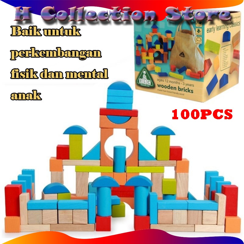 Jual 100pcs ELC Blok Bangunan Pendidikan Anak Blocks Wooden Bricks ...