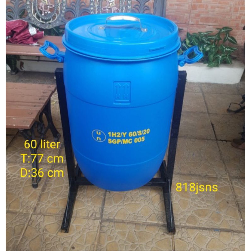 Jual tong plastik 60 liter + tiang gantungan/tempat sampah drum plastik ...