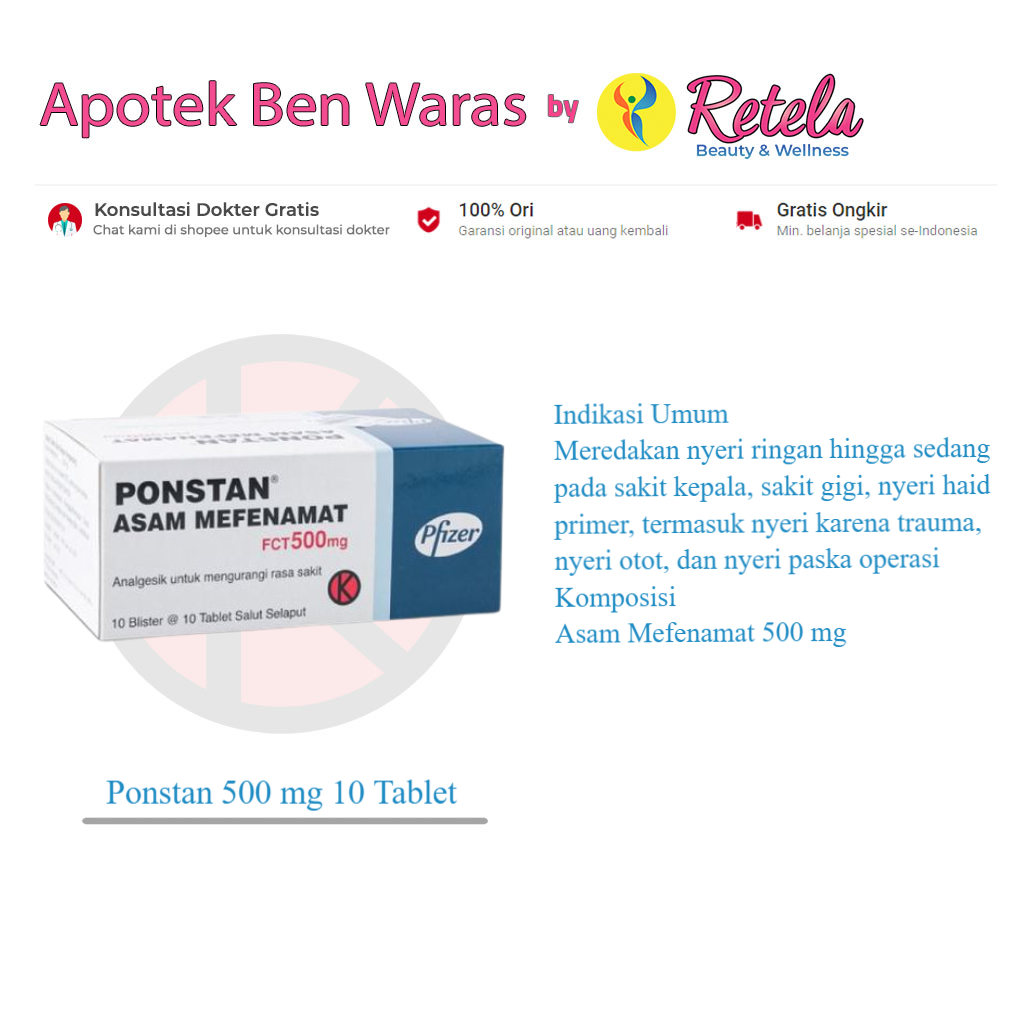 Jual Ponstan 500 mg 10 Tablet / Asam Mefenamat 500 mg / Sakit Gigi ...