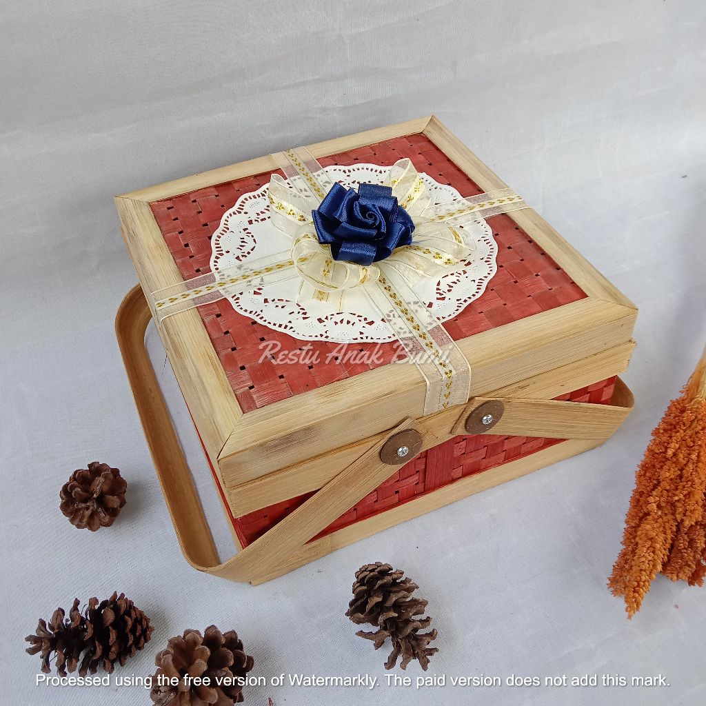 Jual ( R25 ) Rantang Merah Pita Kertas 20cm dan 25cm| rantang kotak ...