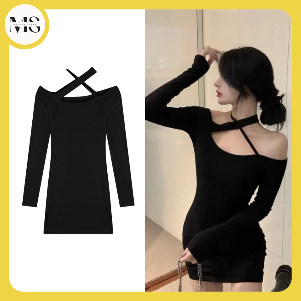 Jual *Miyeon* 359 Baju Mini Dress Sabrina Knit Dress Wanita Long Sleeve ...