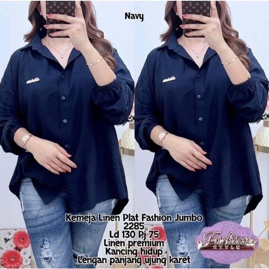 Jual HARGA MURAH!!!!KEMEJA LINEN WANITA JUMBO 3XL LD 120 / ATASAN KEMEJA KERUT DEPAN OVERSIZE ...