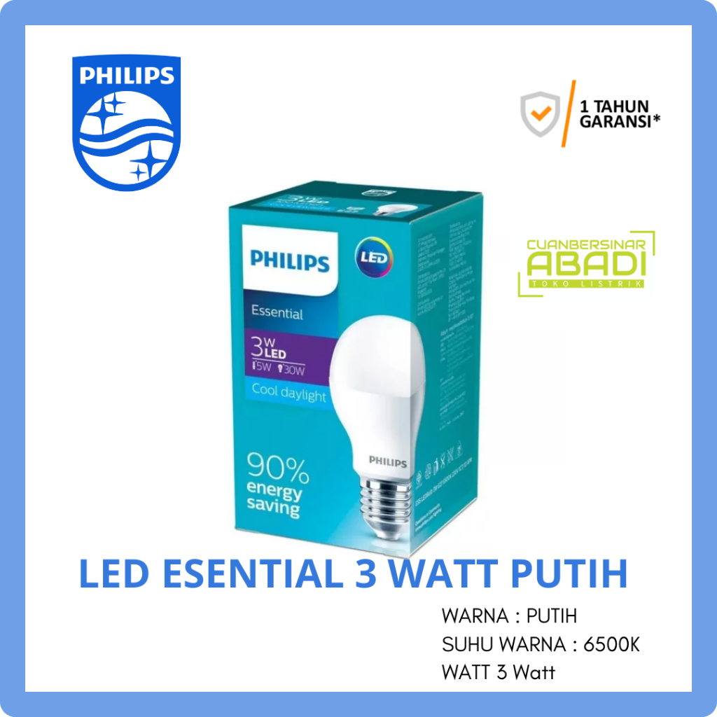 Jual Lampu LED Philips 3 Watt Bulb | PHILIPS ESSENTIAL 3W - Putih ...
