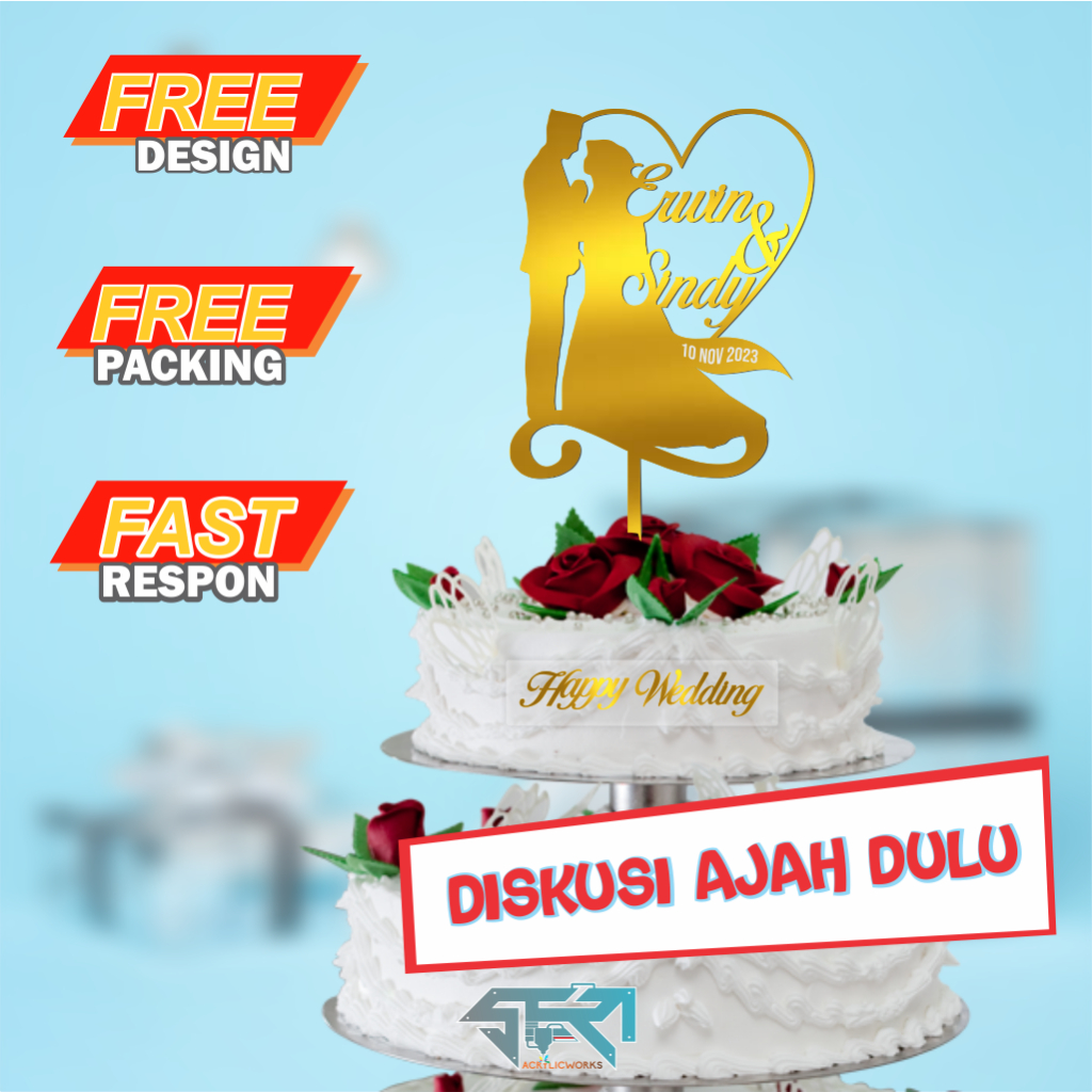 Jual TOPPER WEDDING CAKE GOLD MIROR | HIASAN KUE PERNIKAHAN AKRILIK ...
