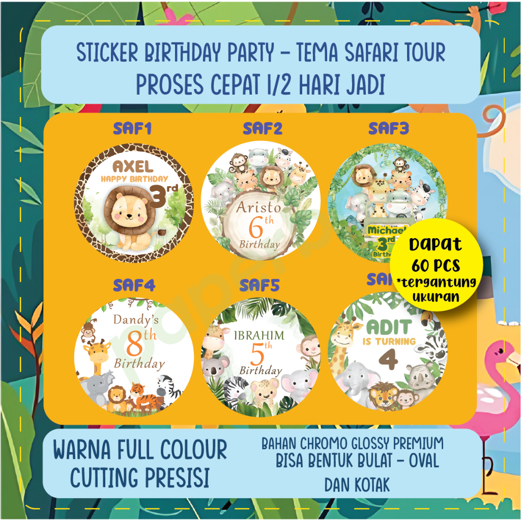 Jual label stiker SAFARI TOUR Ulang Tahun Anak - sticker birthday party ...