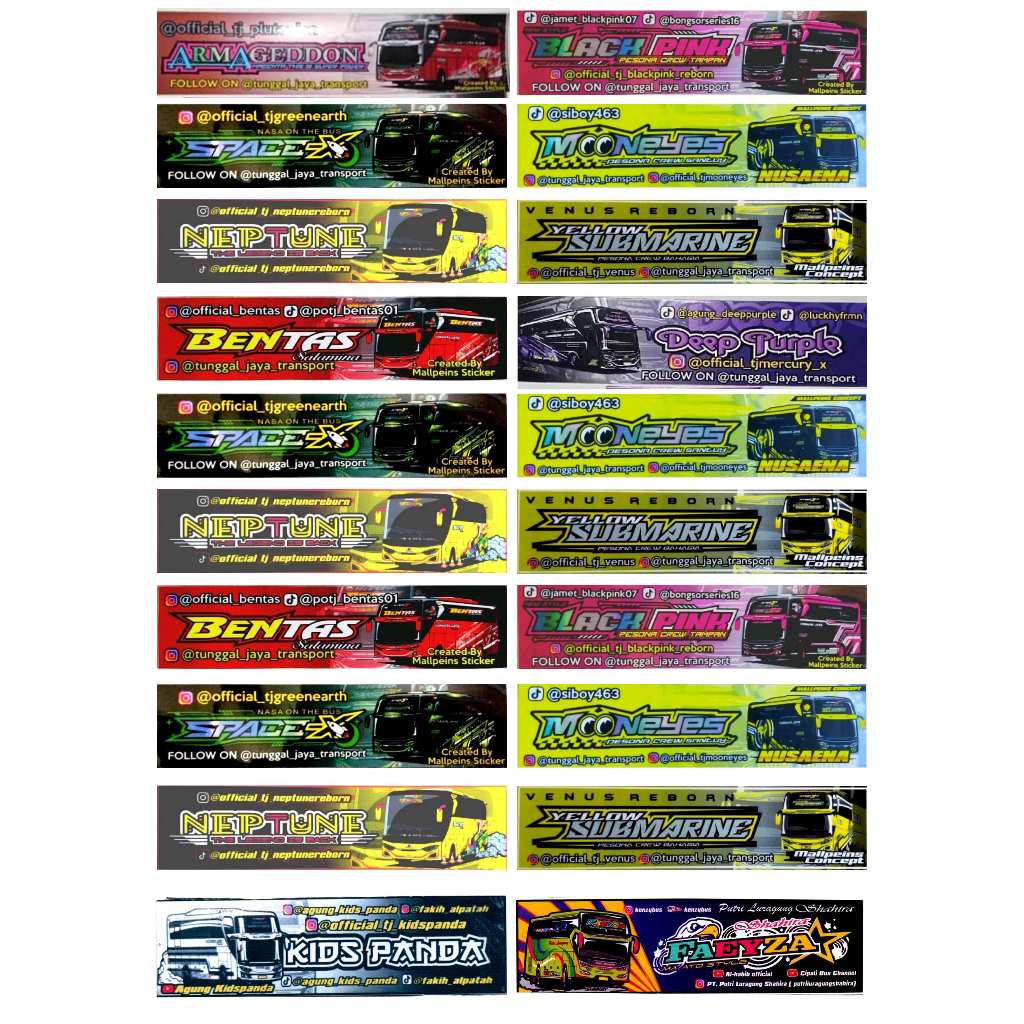 Jual Stiker Nama Bus Basuri Telolet Viral Lembaran Ukuran A4 Lanskap ...