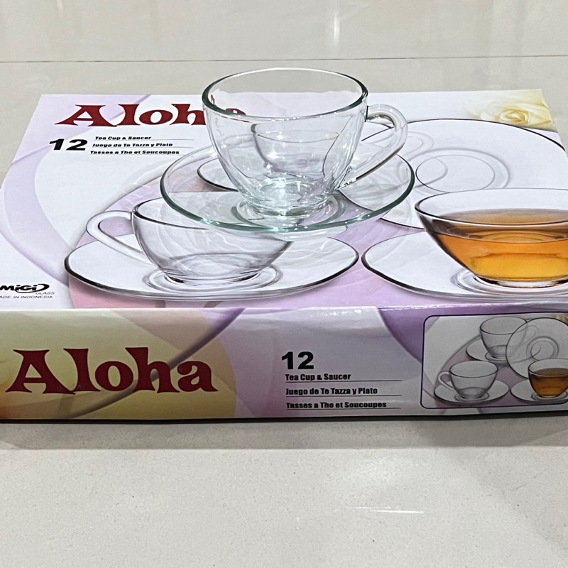 Jual satu set cangkir teh kopi kaca polos aloha isi 12pcs | Shopee ...
