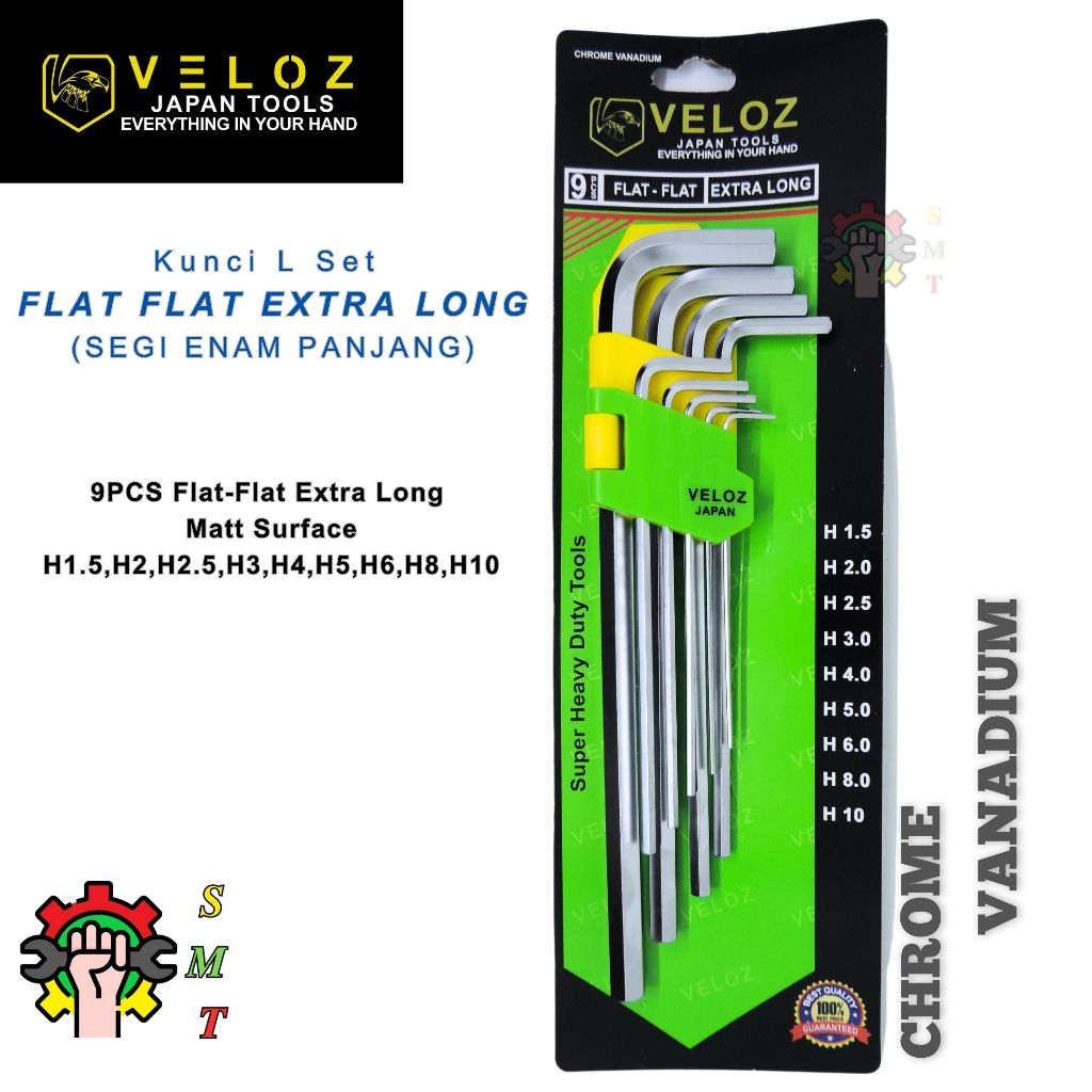 Jual Kunci L Set Flat Flat Extra Long 9 Pcs Veloz Chrome Vanadium steel ...