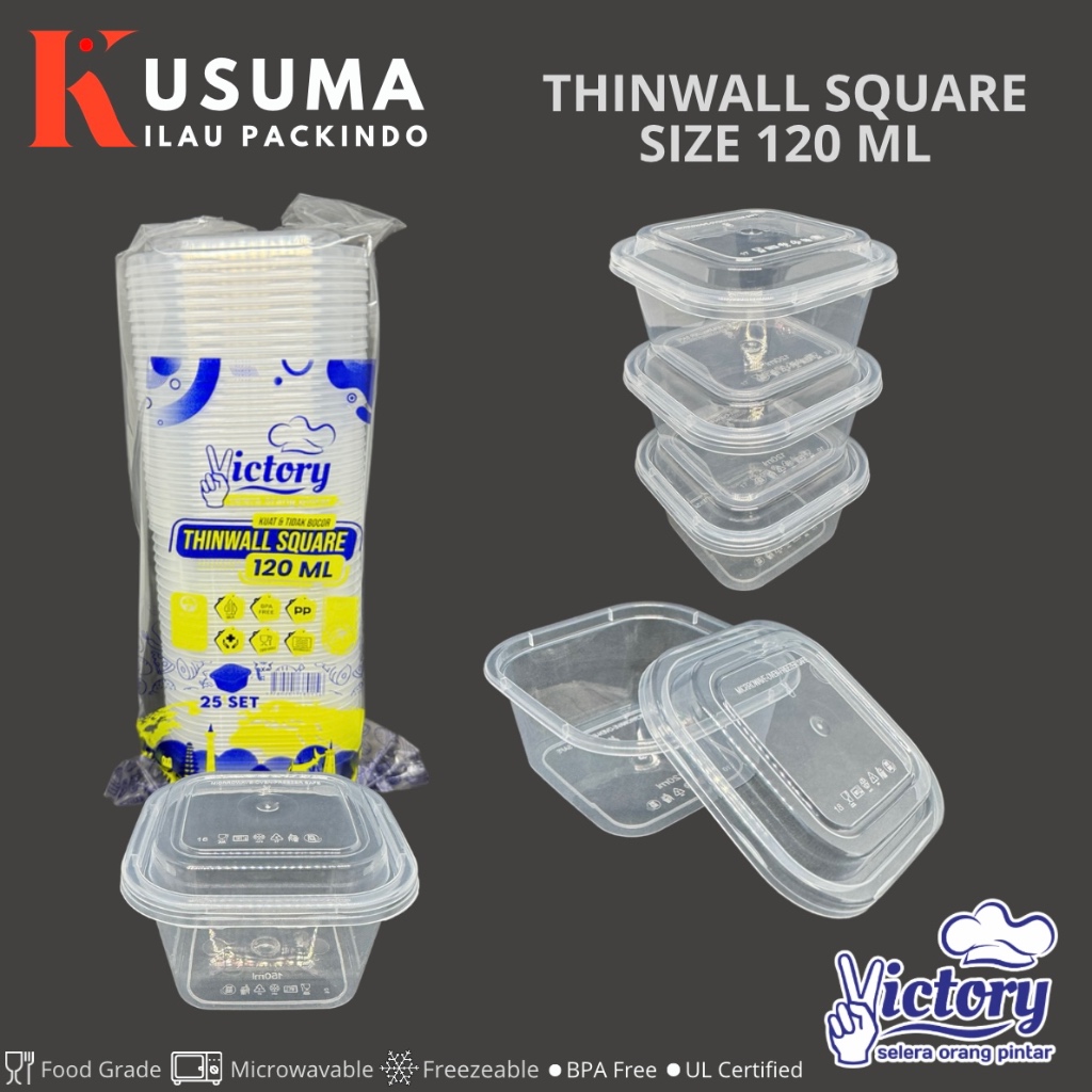 Jual Victory Thinwall Square Mini 120ml 150ml Isi 25pcs Per Pack Kotak
