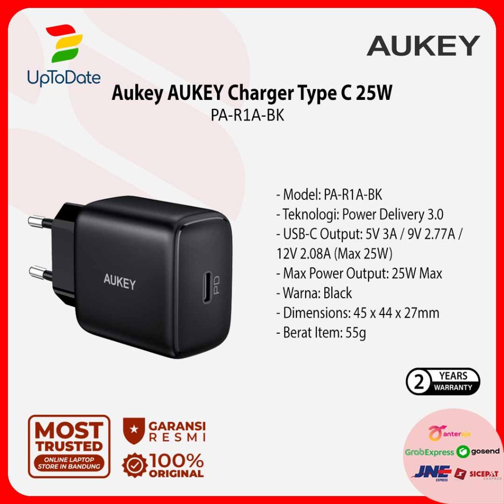 Jual AUKEY Charger Type C 25W PA-R1A-BK PD 3.0 Fast Charging | Shopee Indonesia