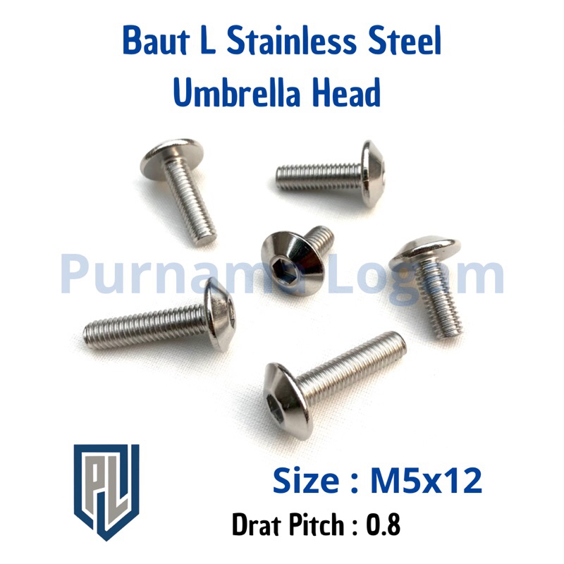Jual Baut L Umbrella M5 x 12 (1,2 cm) Stainless 304 A2-70/ Kunci L4/ Drat 8/ Baut Payung ...