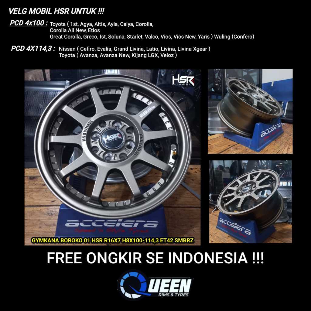 Jual velg mobil HSR R16 lubang 8 pelek racing type GYMKANA Ring 16 pcd 4x100/4x114,3 gray ...
