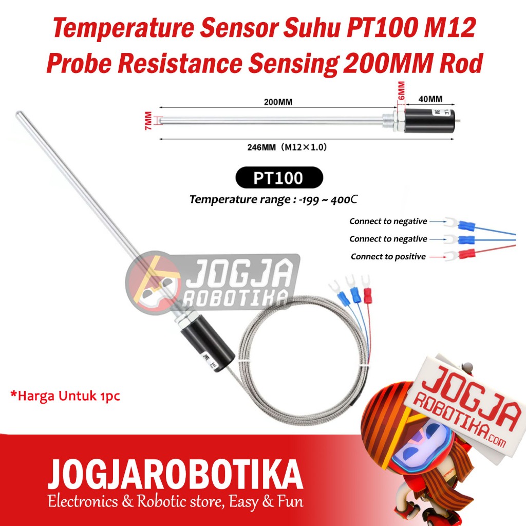 Jual Temperature Sensor Suhu PT100 M12 Probe Resistance Sensing 200MM ...