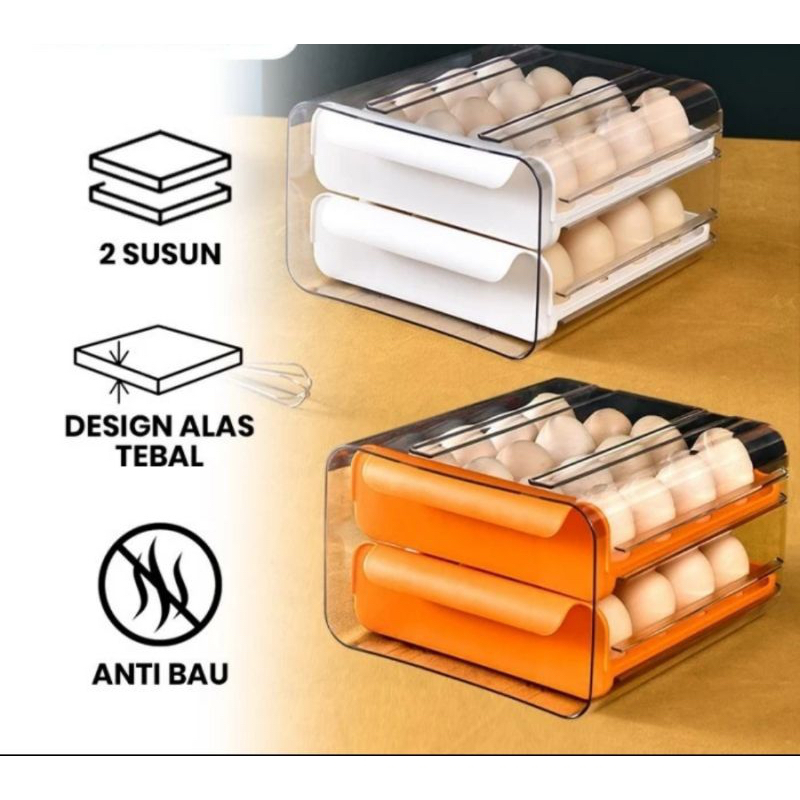 Jual Meta Tempat Telur 2 Tingkat Egg Storage Box Organizer / Rak Telur ...