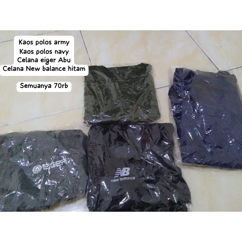 Jual kaos polos warna navy dan ijo army celana pendek nb dan eiger ...