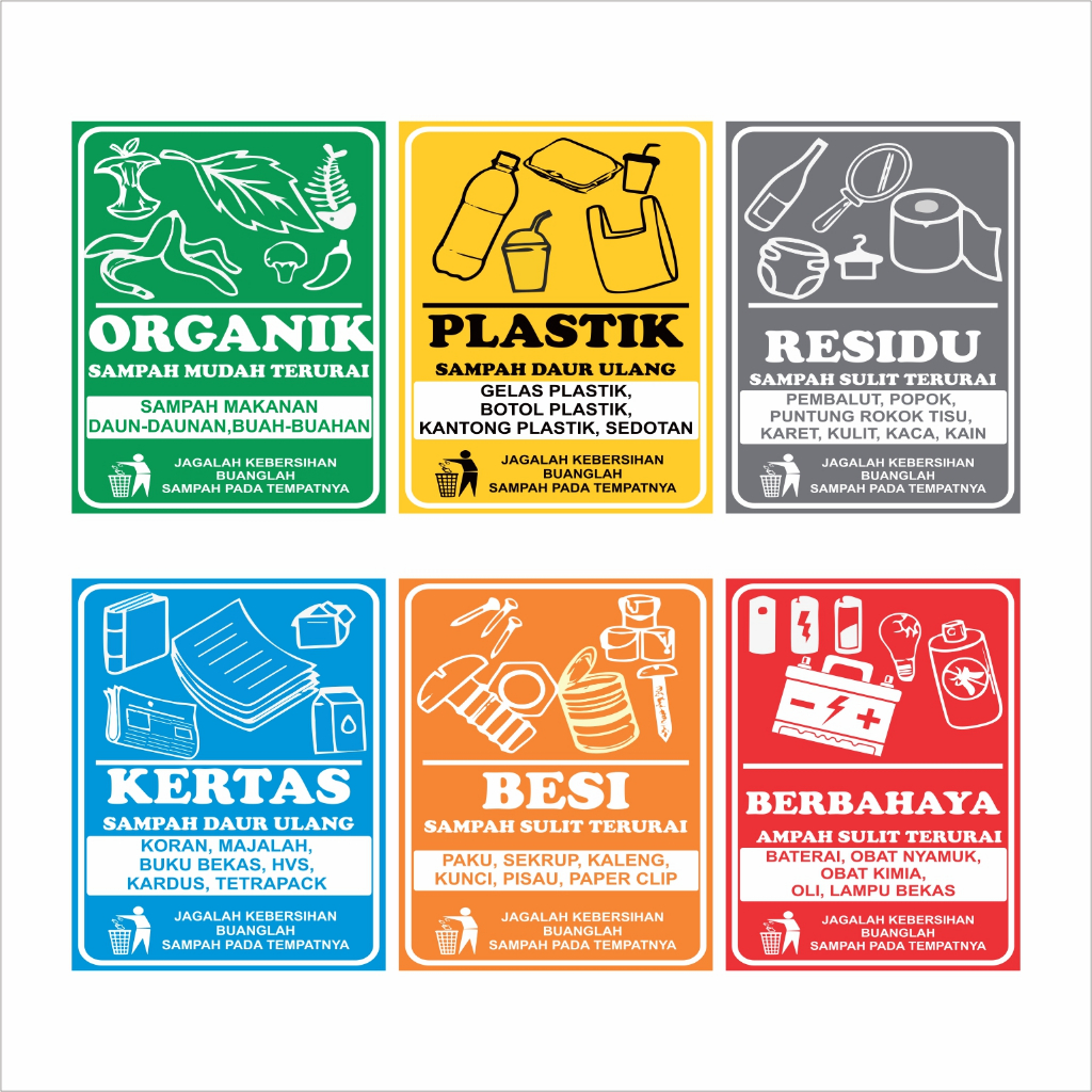 Jual STIKER TEMPAT SAMPAH ORGANIK , RESIDU, KERTAS, BESI, PLASTIK ...