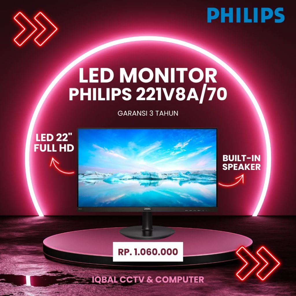 Jual Monitor LED Philips 221V8A 22" 1080p VGA HDMI Speaker 75Hz VESA ...