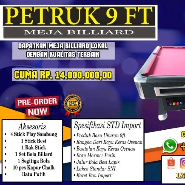 Jual MEJA BILLIARD 9 FT NEW PETRUK MEJA BILIAR 9 FEET PETRUK | Shopee ...