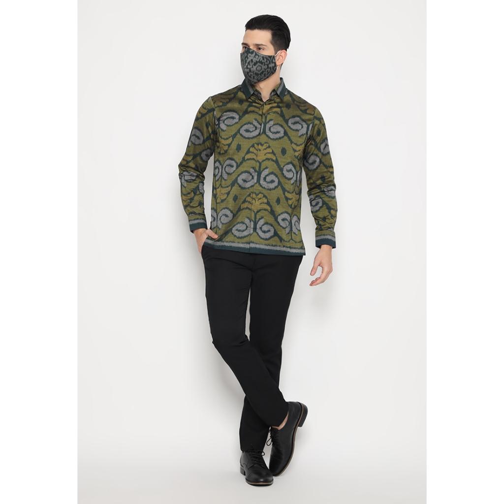 Jual Tenun eBoon Kemeja Tenun Ikat Lengan Panjang Motif Pucuk Hijau ...