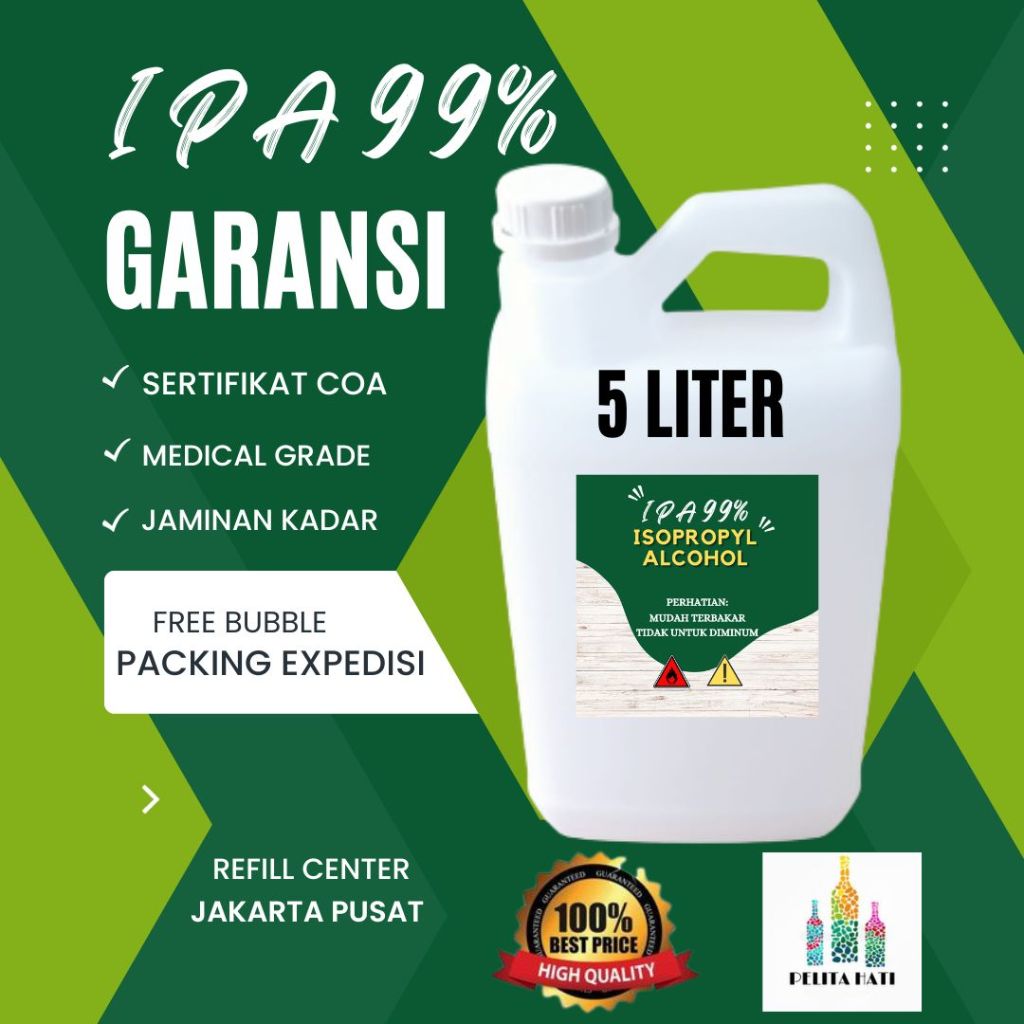 Jual Isopropil/Isopropyl Alkohol 99% IPA 5 Liter Medical Grade | Shopee ...