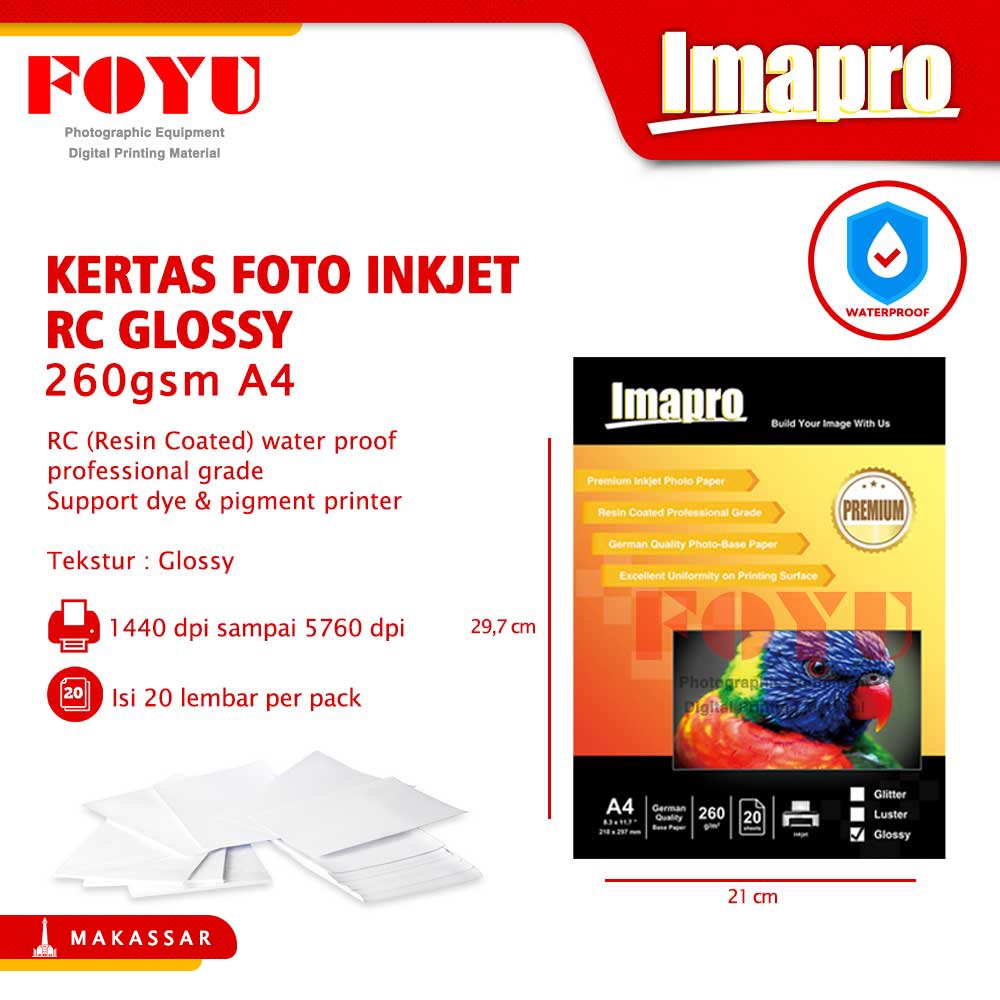 Jual Kertas Foto Inkjet Imapro Professional RC Glossy Water Proof ...