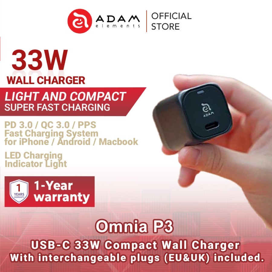Jual ADAM ELEMENTS Omnia P3 - Wall Adaptor Kepala Charger GaN Fast ...