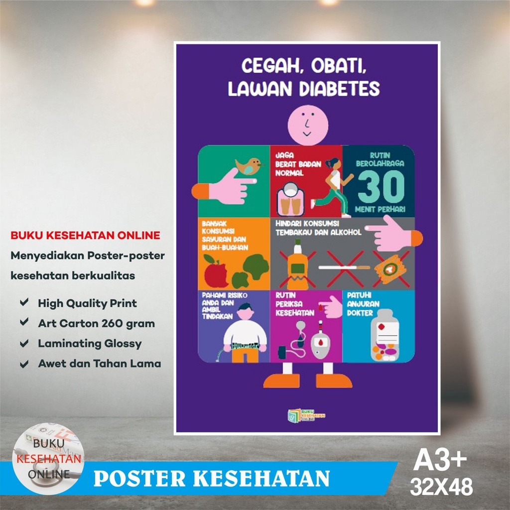 Jual Poster Kesehatan - CEGAH OBATI LAWAN DIABETES - Laminating Glossy ...