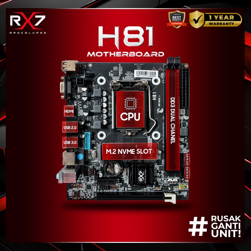 Jual MOTHERBOARD RX7 H81 LGA 1150 DDR3 MAINBOARD H81 SUPPORT NVME | Shopee Indonesia
