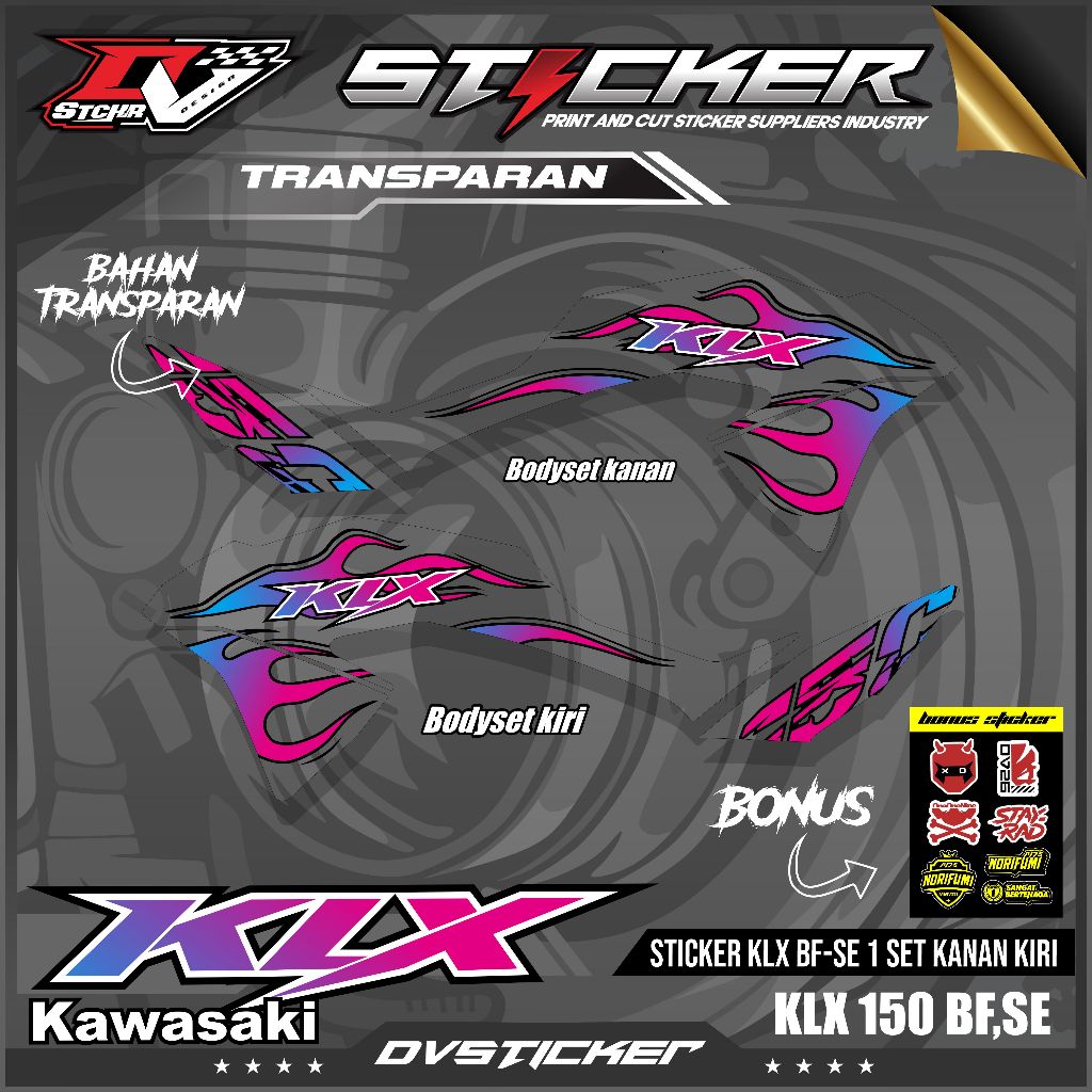 Jual Striping Kawasaki Klx BF 150 SE Variasi Transparan Api-Sticker ...