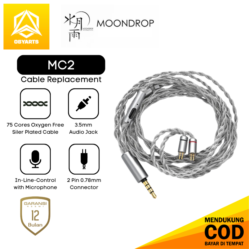 Jual Moondrop MC2 75 Core Copper Cable Replacement For In Ear Earphone With Microphone 2 Pin 0 ...