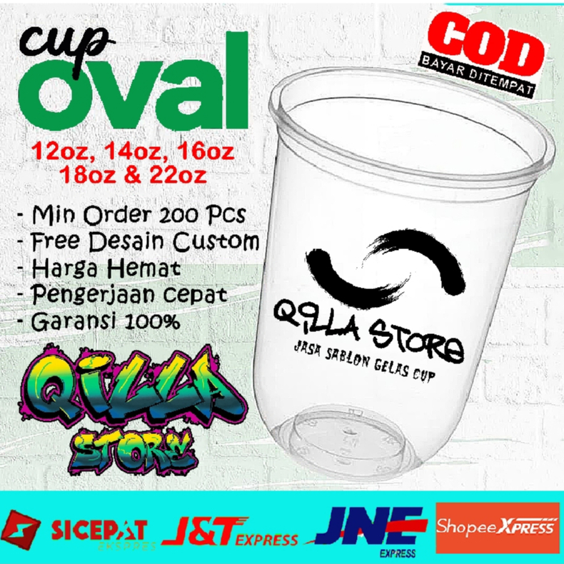 Jual SABLON CUP OVAL 12-14-16-18oz CUSTOM CETAK GELAS PLASTIK CEMBUNG ...