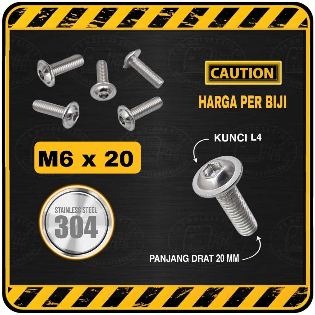 Jual BAUT L STAINLESS Button Flange M6 x 20 || M6x20 ( Setara Baut Kunci 10 | Panjang 20 mm / 2 ...