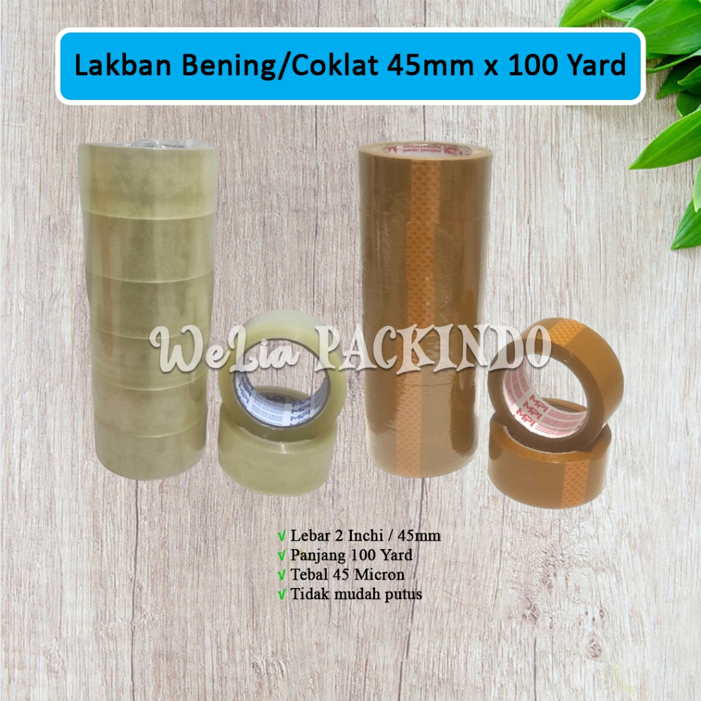 Jual Lakban Bening Coklat 2 Inchi 45mm x 100 Yard MPI / Isolasi Selotip Bening Coklat 45mm 100Y ...