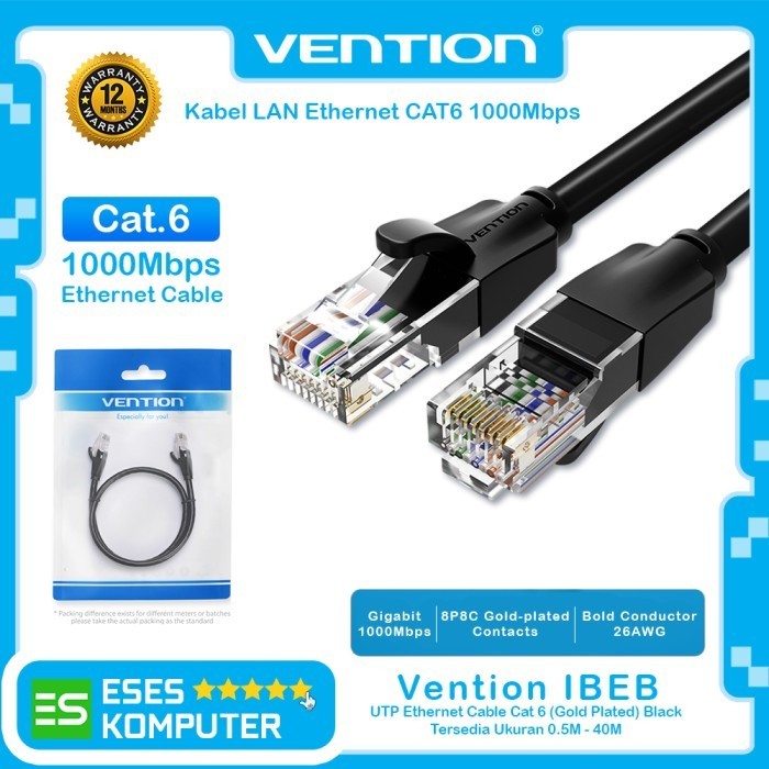 Jual Kabel LAN Vention IBEB CAT.6 Gigabit UTP Ethernet Cable Black 20M-40M | Shopee Indonesia