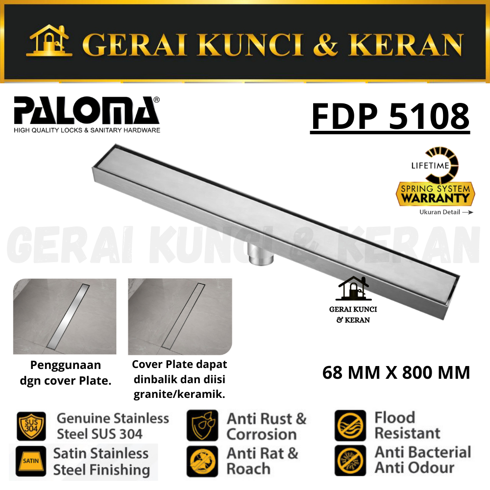 Jual PALOMA FDP 5108 Floor Drain Panjang Strainer Saringan Got Kamar ...