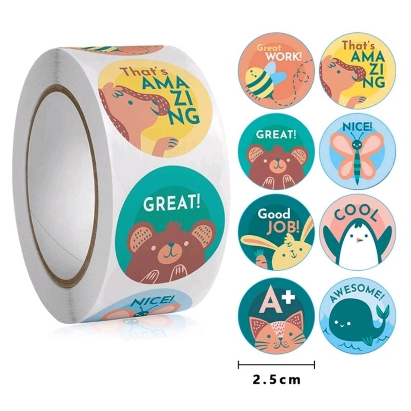 Jual Sticker Label Nilai Binatang Lucu Stiker Reward Anak 500pcs ...
