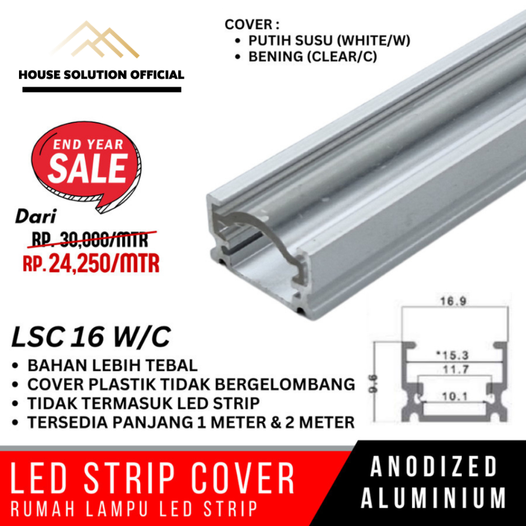 Jual LED Alumunium Profile LSC 16 W + Cover + LED Strip Light Lampu ...