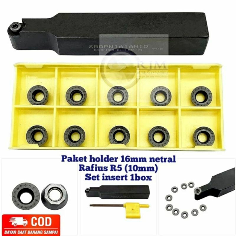 Jual holder netral 16mm SRDPN1616H10 set insert radius r5 insert bulat ...
