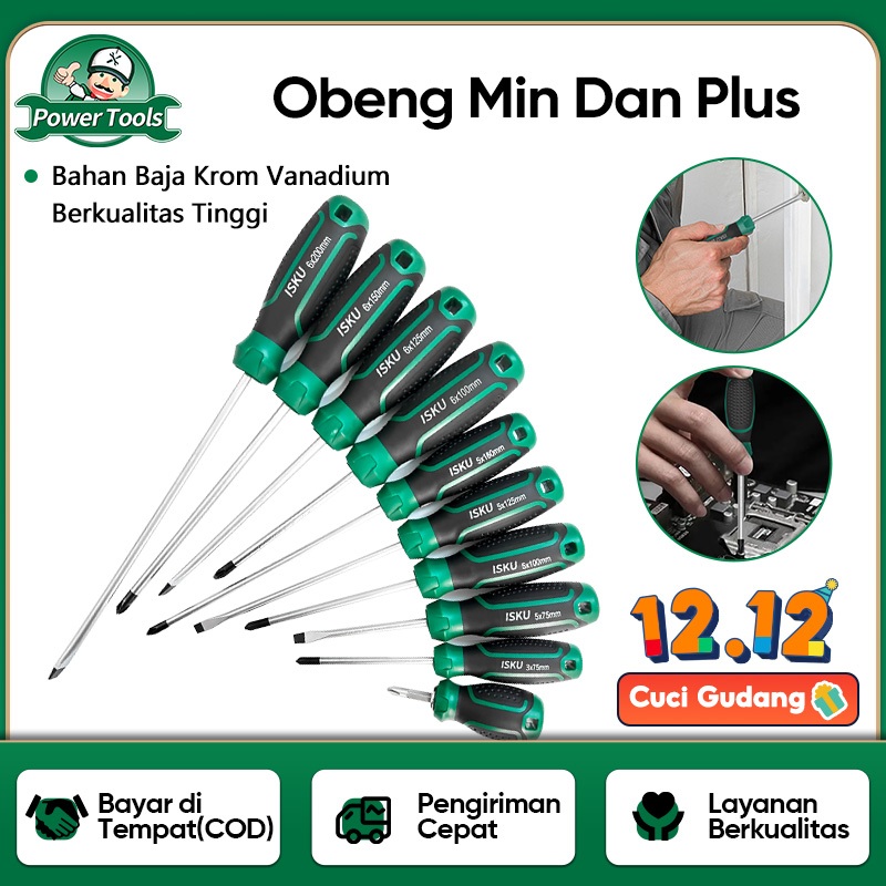 Jual ISKU Obeng Plus Minus Magnet Obeng Gagang CR-V Karet Screwdriver ...