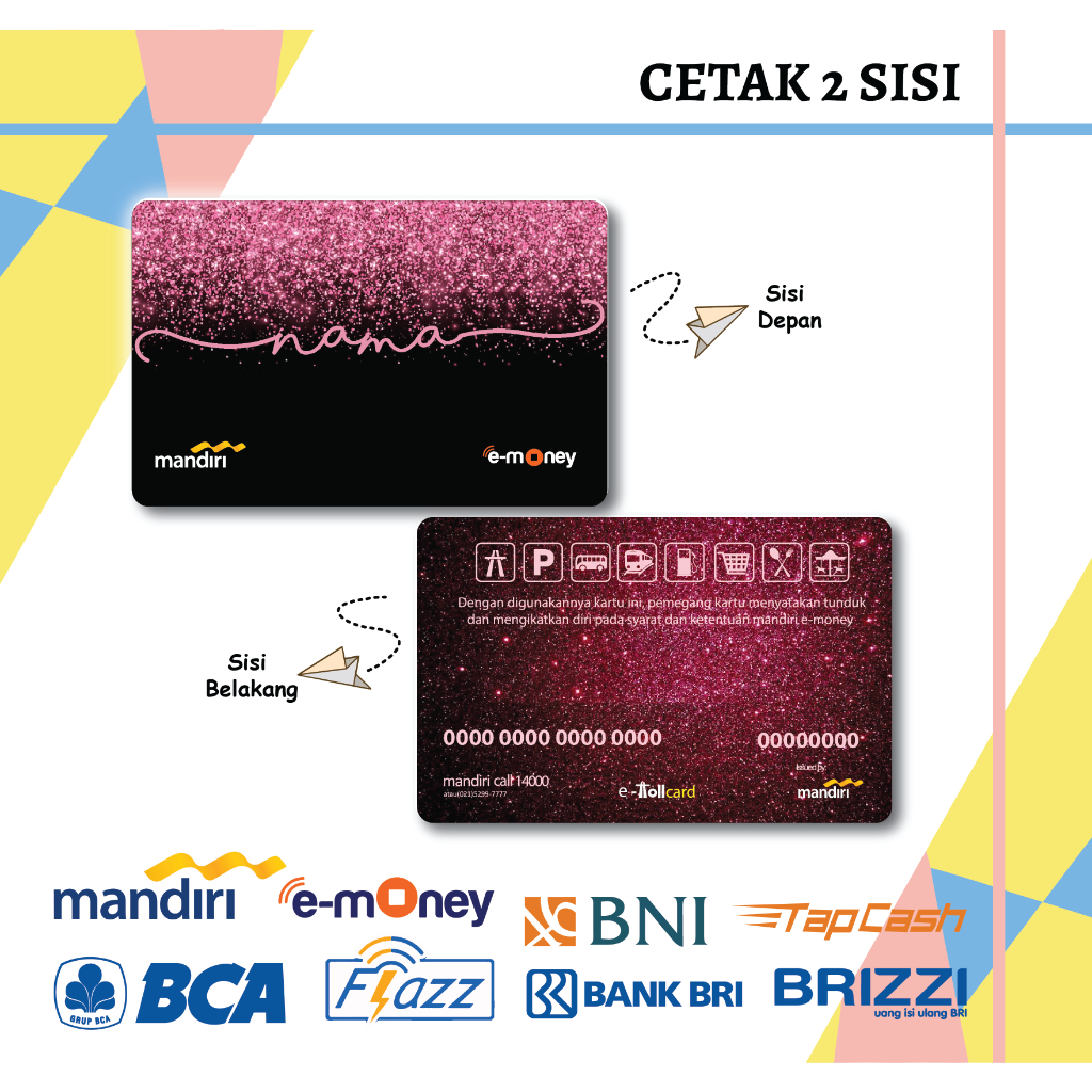 Jual KARTU EMONEY E TOLL CUSTOM DESIGN GLITTER BLAK & PINK HOT CUTE ...
