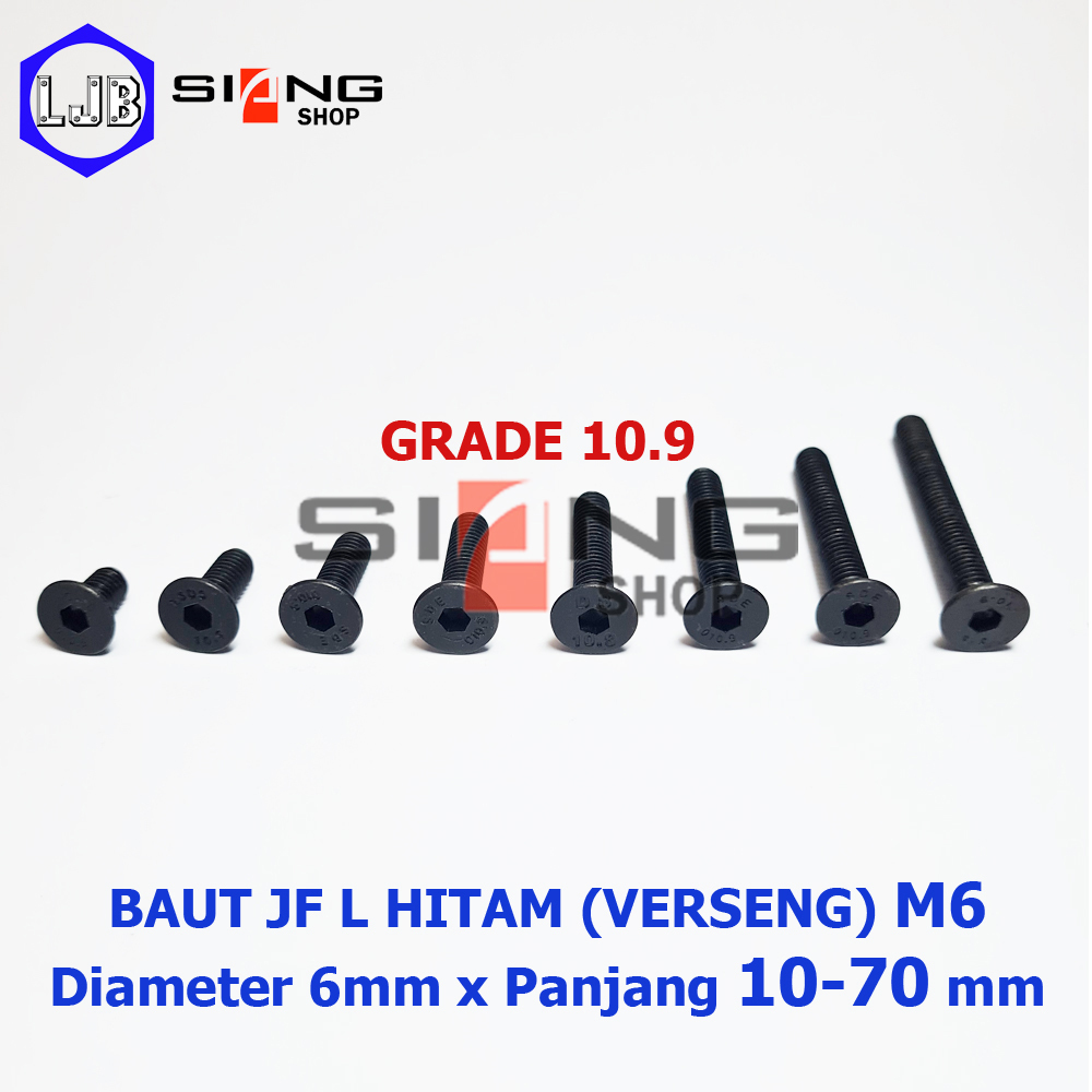 Jual Baut JF L Baja Hitam M6 panjang 10 sd 70mm / Baut Verseng Baja Grade 10.9 | Shopee Indonesia