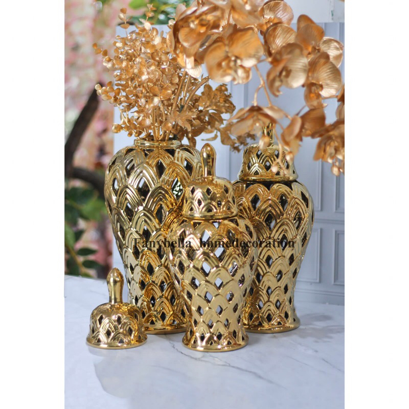 Jual Vas Bunga Keramik Guci Gold Emas Mewah Ginger Jar Dekorasi Rumah ...
