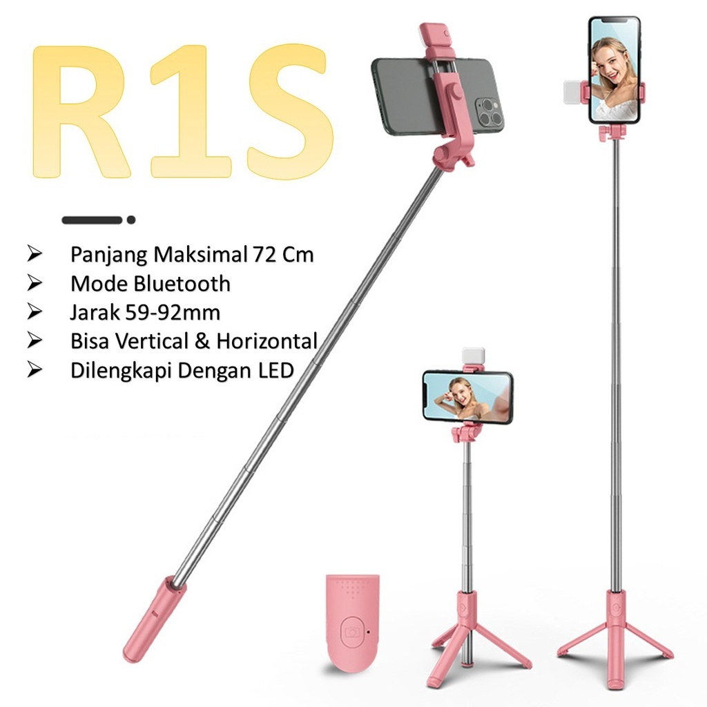 Jual Selfie Stick R1S R1 4In1 Tongsis Tripod LED Flash 360 Remote ...