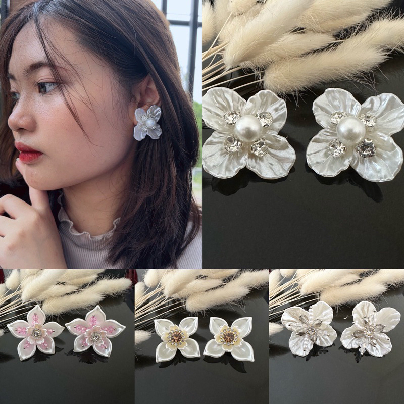 Jual Anting jepit fashion bunga besar|Anting klip bunga | Shopee Indonesia